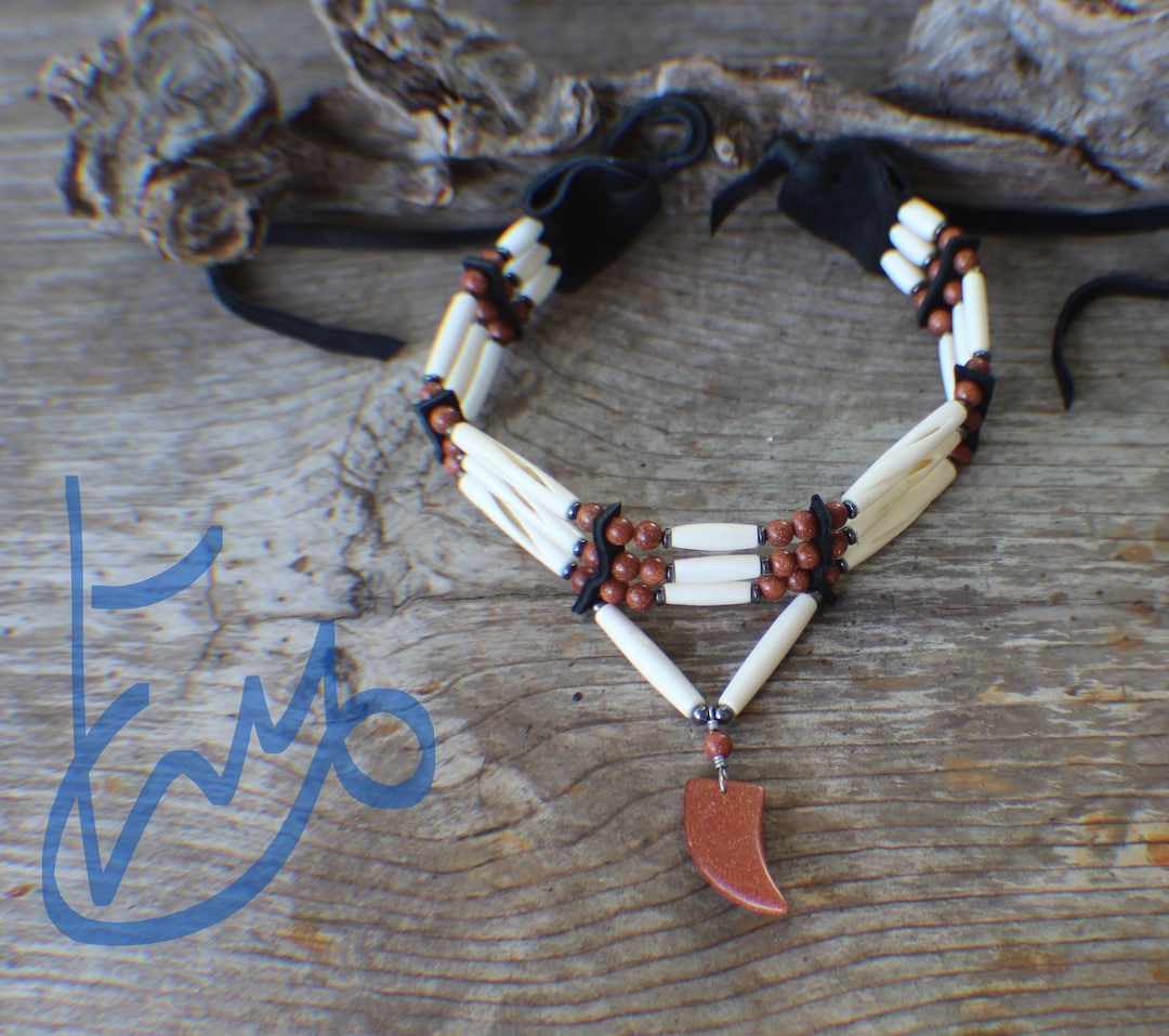 Native American Choker W/ Goldstone Tusk Cherokee Made William Lattie ...