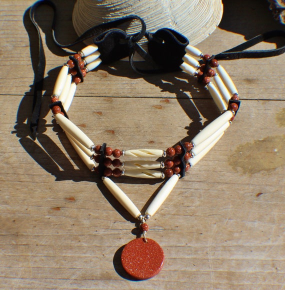 Native Choker w Gold Stone 3 Std William Lattie Cherokee Comes w Certificate of authenticity Shipping
