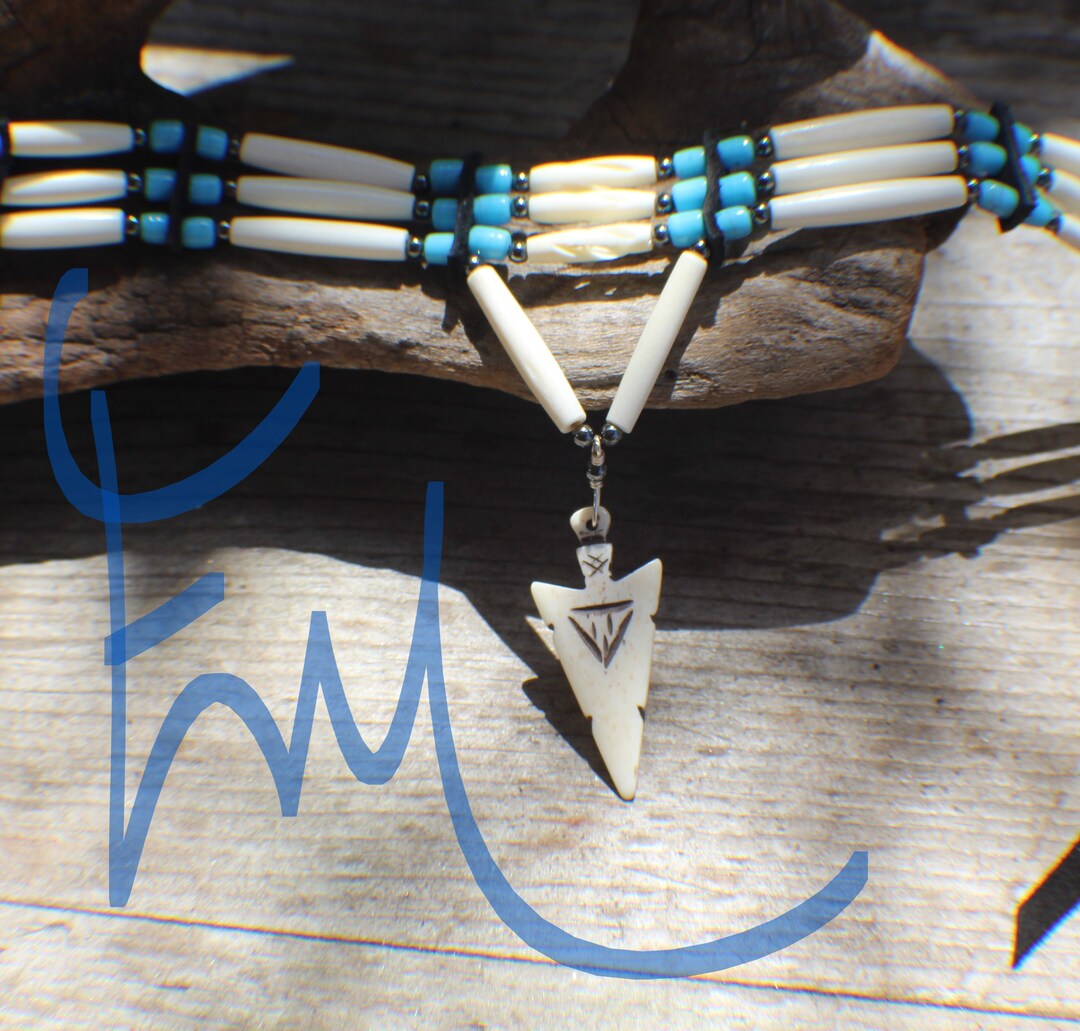 Native Choker W/ Bone Arrowhead Cherokee Made William Lattie Comes W ...