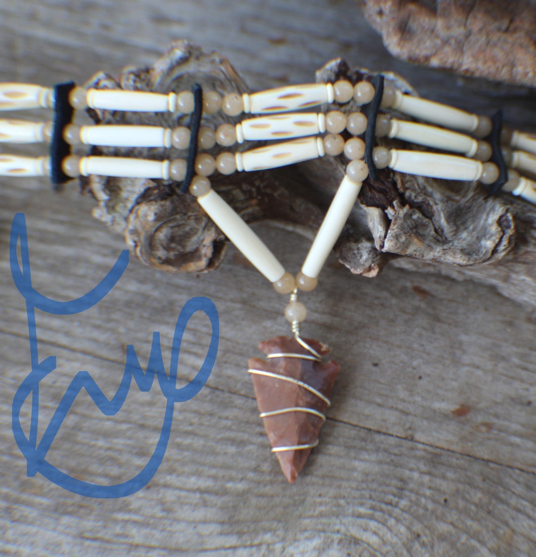 Native American Choker W/ Stone Arrowhead Cherokee Made William Lattie ...