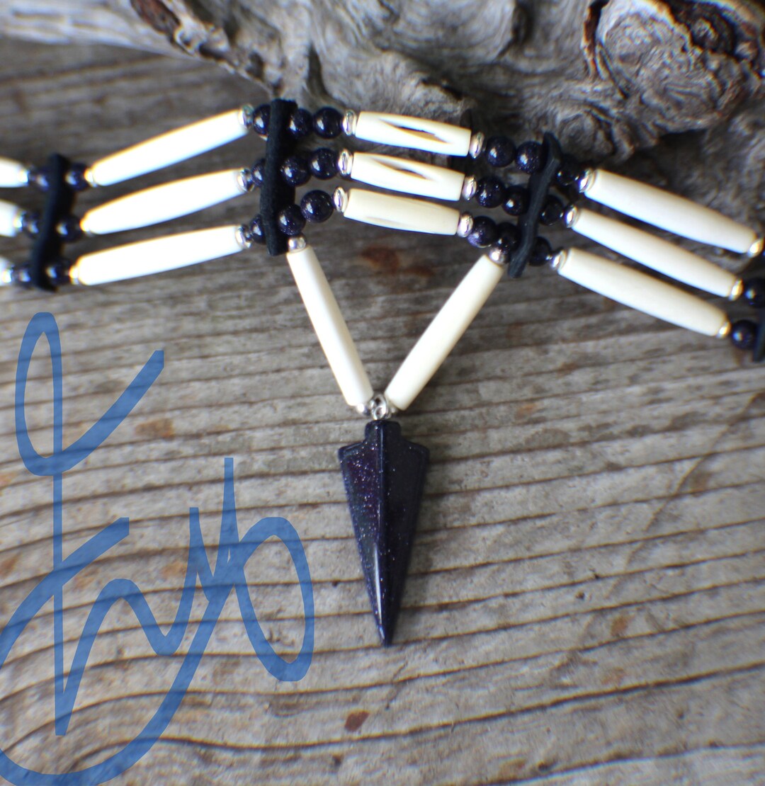 Native American Choker W/ Blue Goldstone Arrowhead Cherokee Made ...