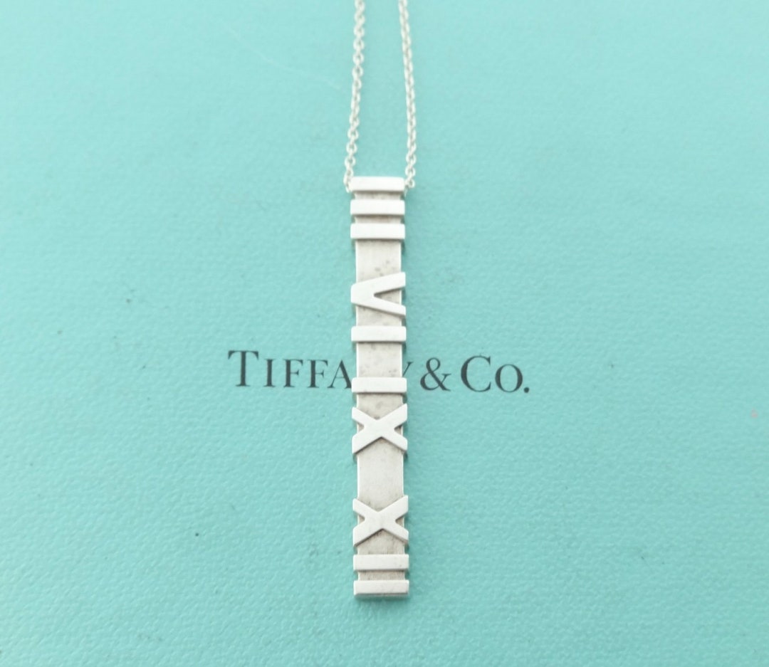 Tiffany Co. Atlas Bar Necklace Sterling Silver Roman Numerals Pendant Necklace Etsy