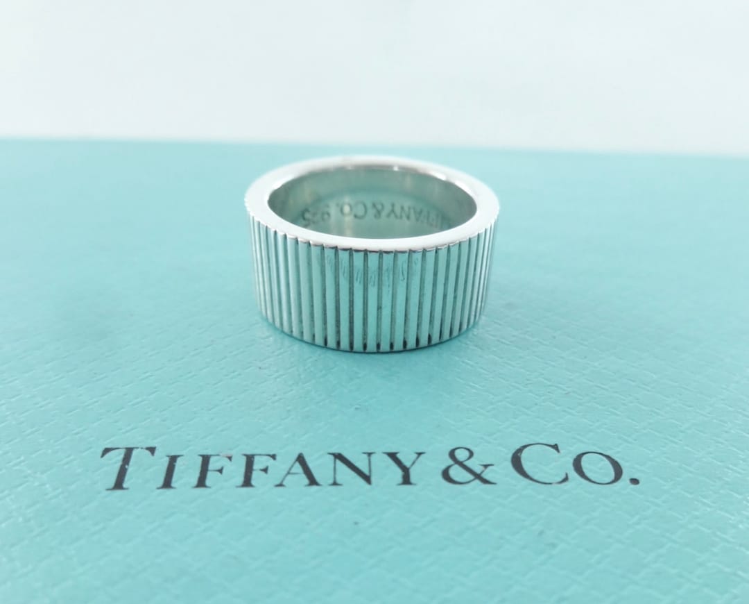 Authentic Tiffany & Co. Coin Edge Ring Sterling Silver Wide Grooved ...
