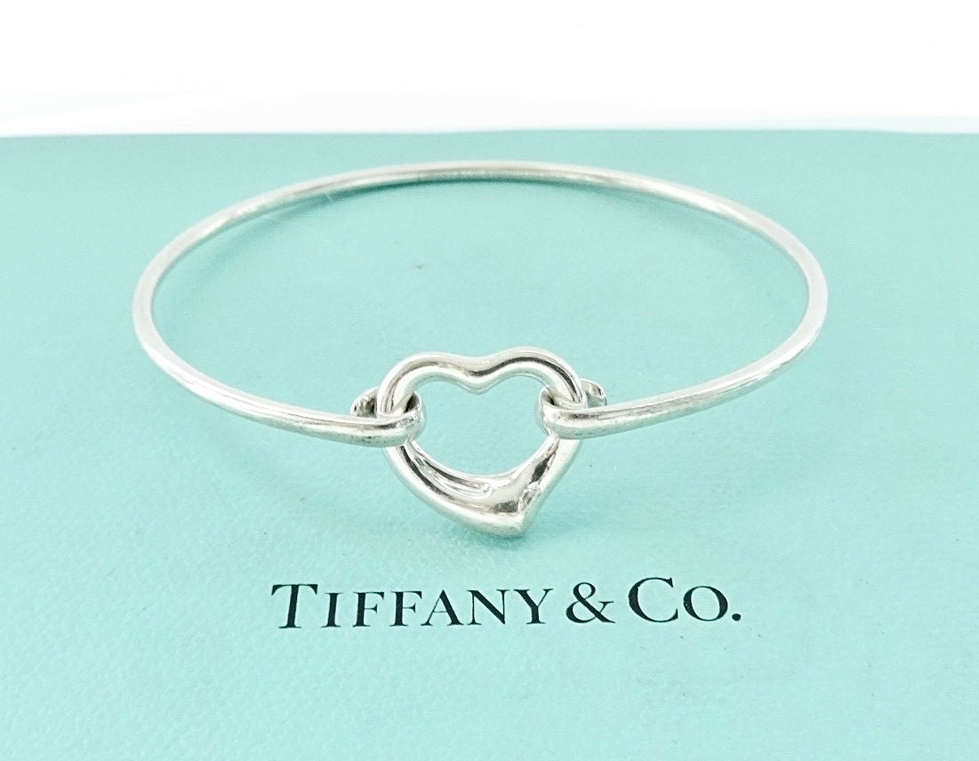 Authentic Tiffany Co. Elsa Peretti Open Heart Bangle Bracelet Sterling Silver Bracelet Size Medium Etsy