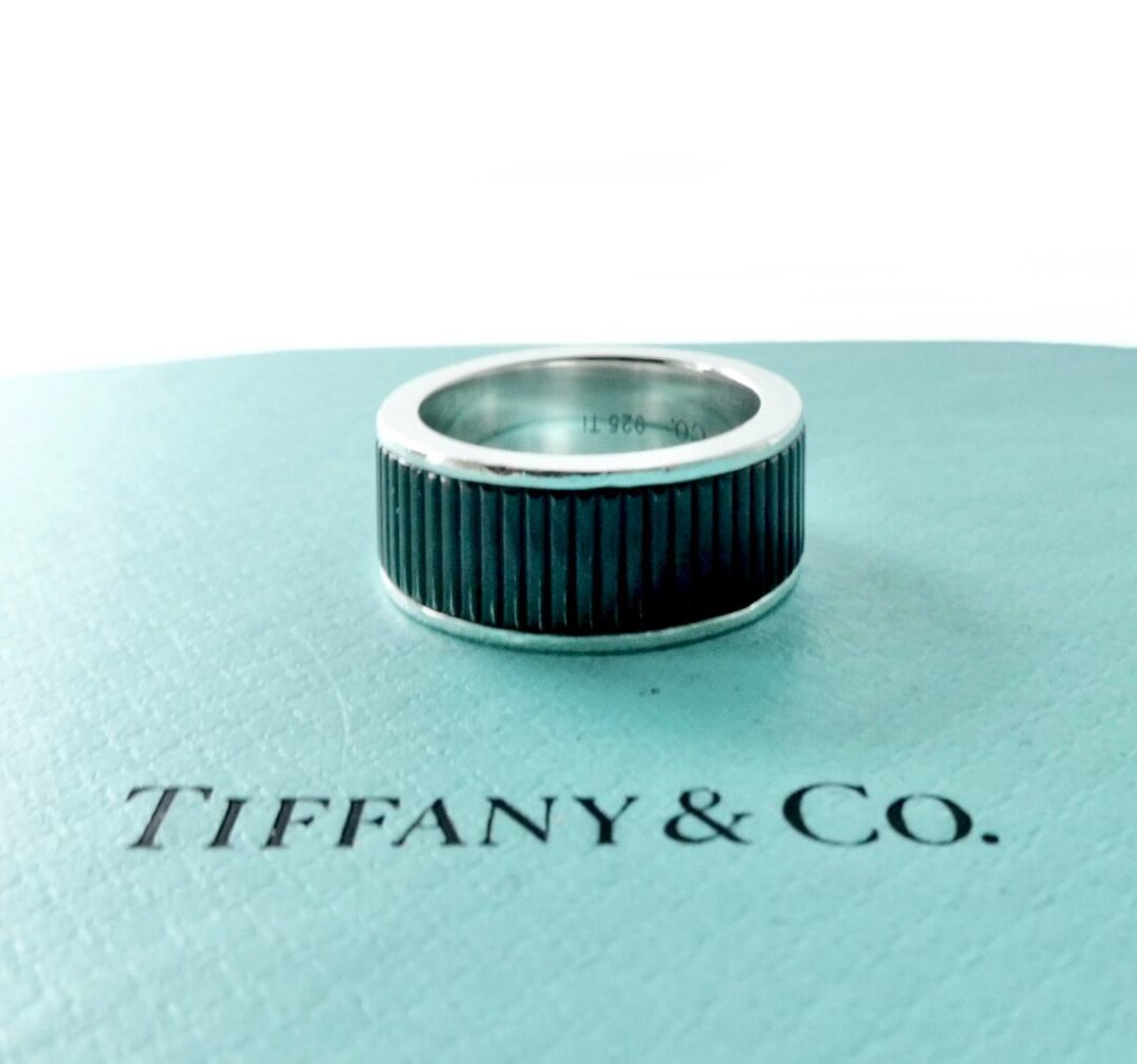 Authentic Tiffany & Co. Coin Edge Ring Sterling Silver Titanium Wide ...