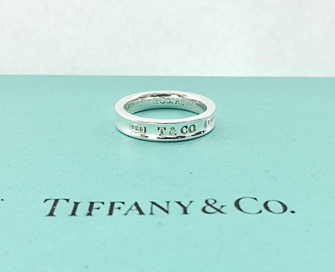 Authentic Tiffany & Co. 1837 Narrow Ring T Co 925 Sterling Silver Concave Thin Band Ring Size 6 ...