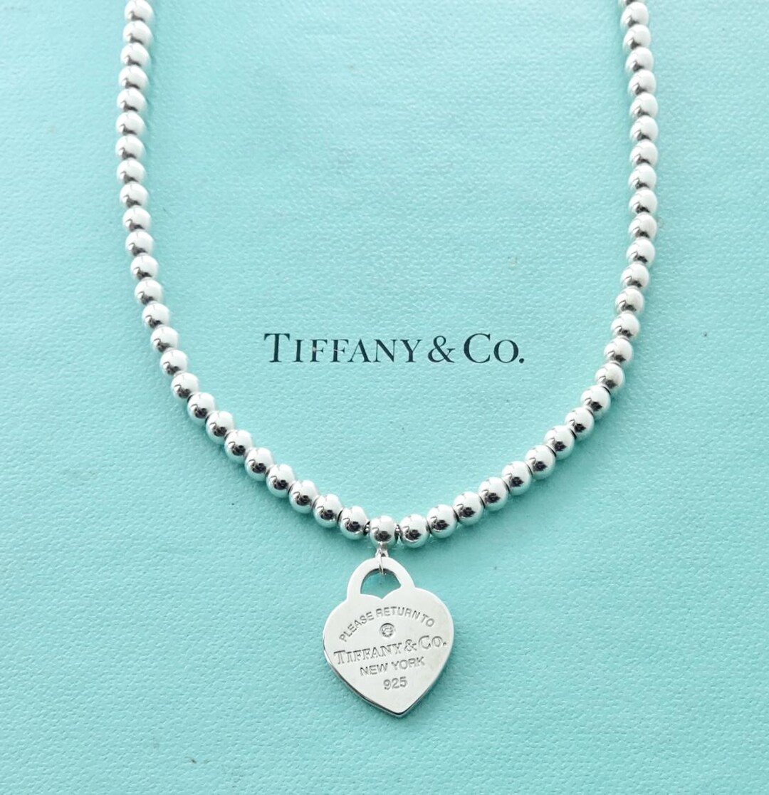 Authentic Return to Tiffany Heart Diamond Bead Necklace Sterling Silver ...