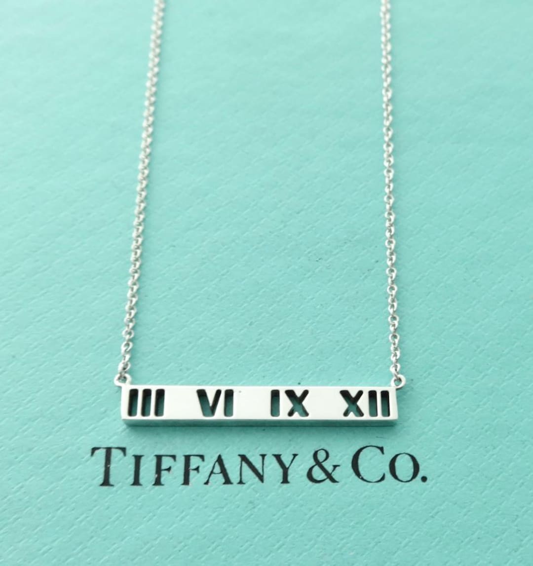 Tiffany & Co. Atlas Bar Necklace Sterling Silver Horizontal Roman ...
