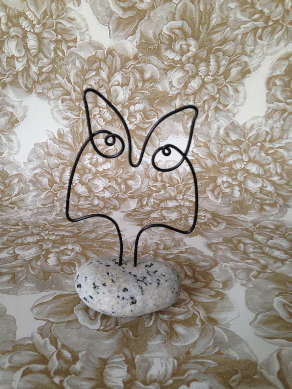 Medium Wire Owl Sculpture on a Granite Beach Stone Base - Etsy