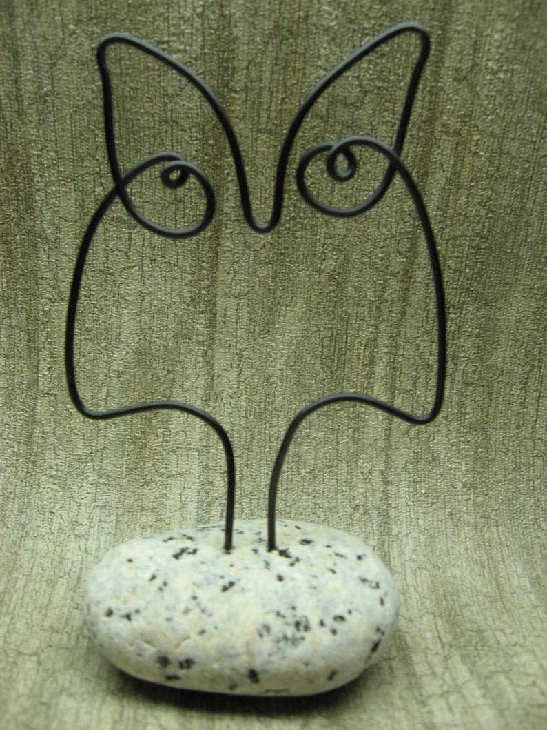 Medium Wire Owl Sculpture on a Granite Beach Stone Base - Etsy