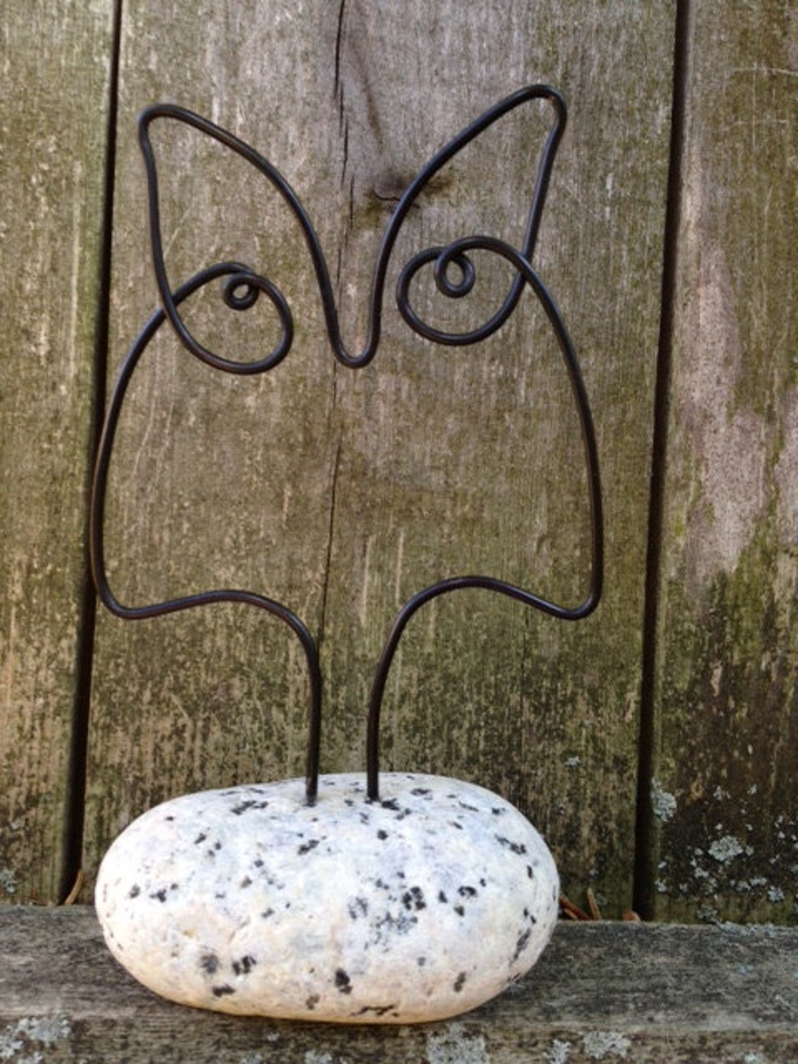 Medium Wire Owl Sculpture on a Granite Beach Stone Base - Etsy