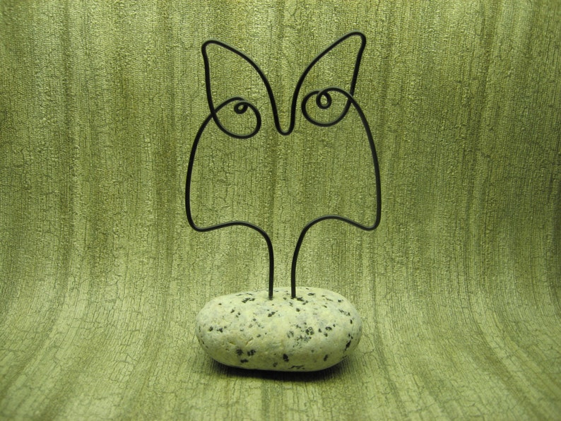 Medium Wire Owl Sculpture on a Granite Beach Stone Base - Etsy