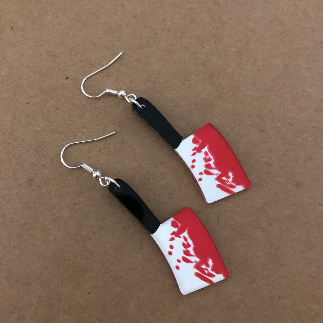 Horror Bloody Cleaver Butcher Knife Mirrored Acrylic Halloween Earrings ...