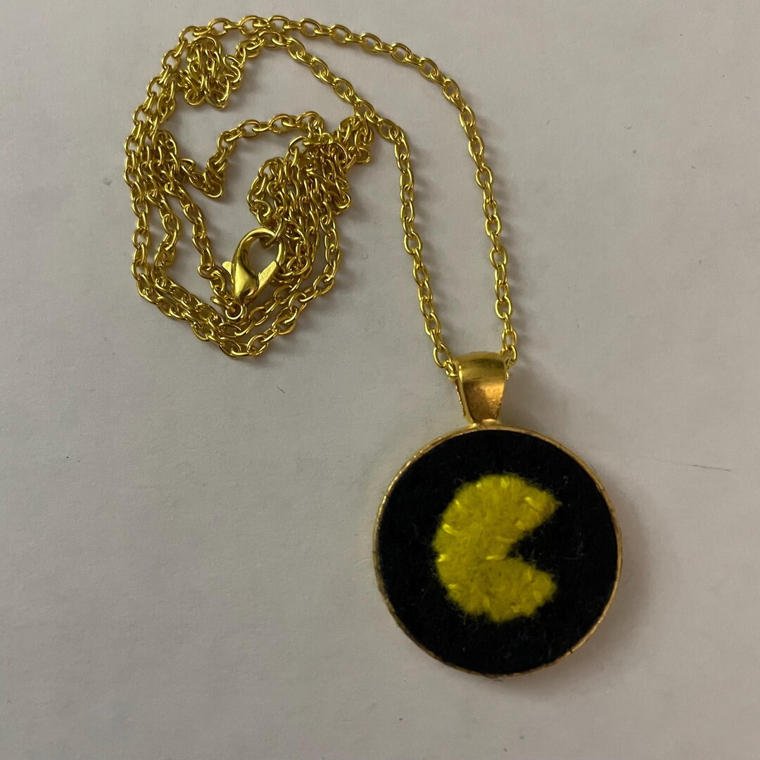 Pac-man Felt Pendant Necklace Ooak - Etsy