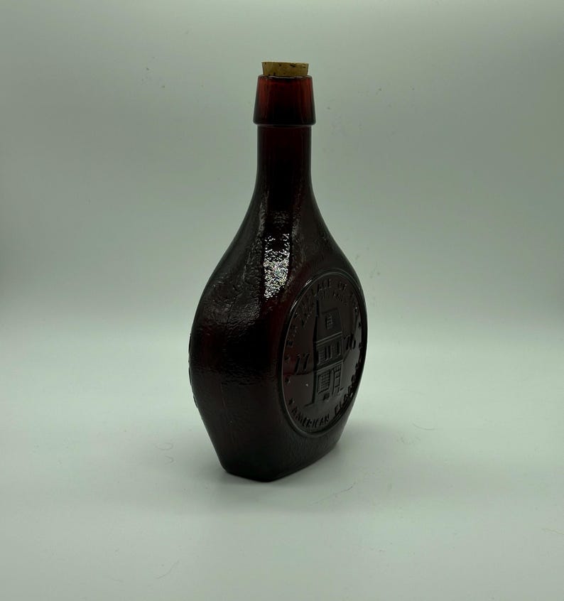 Vintage Wheaton Ruby Red Glass Bottle betsy Ross & American Flag Stands ...