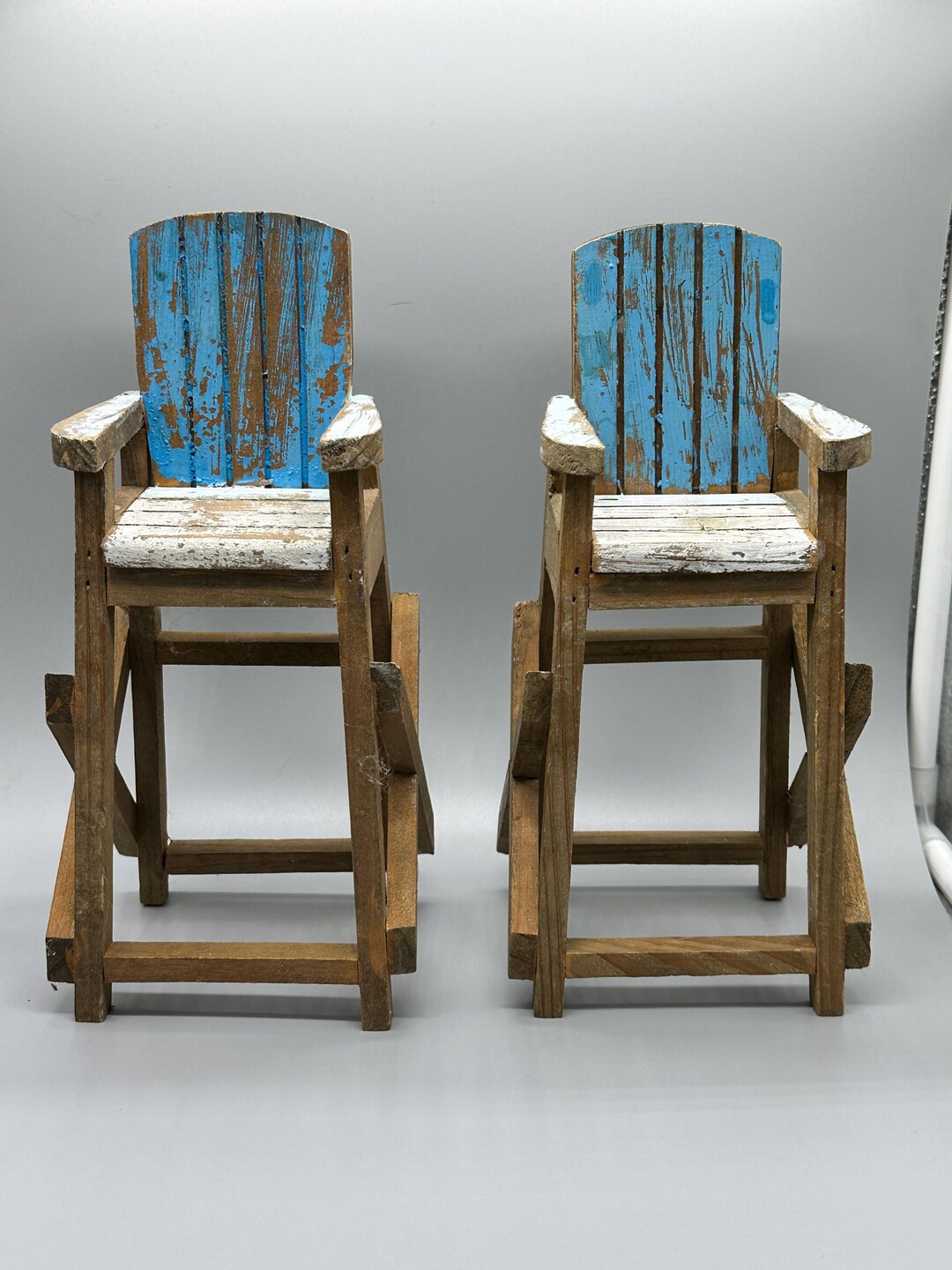 Vintage Folk Art Wooden Miniature Lifeguard Chairs Set of 2. / Stand 10 ...