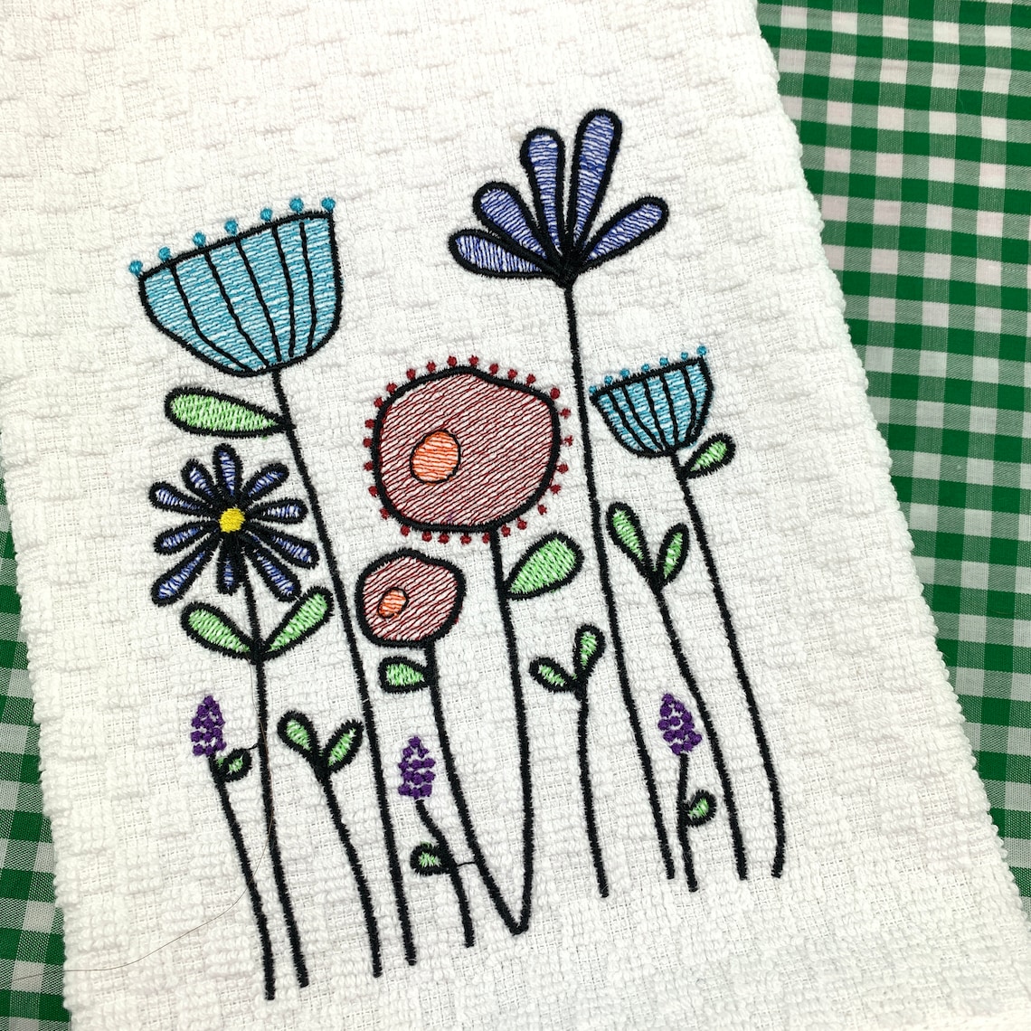 Doodle Flowers Embroidery Design 2 Versions | Etsy