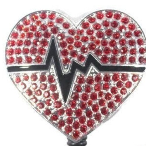 Heart Beat EKG Rhinestone Bling Badge Reel - Etsy