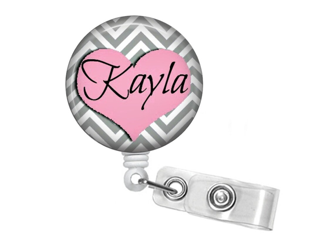 Chevron and Heart Name Badge, Name Badge Holder, Retractable ID Badge ...