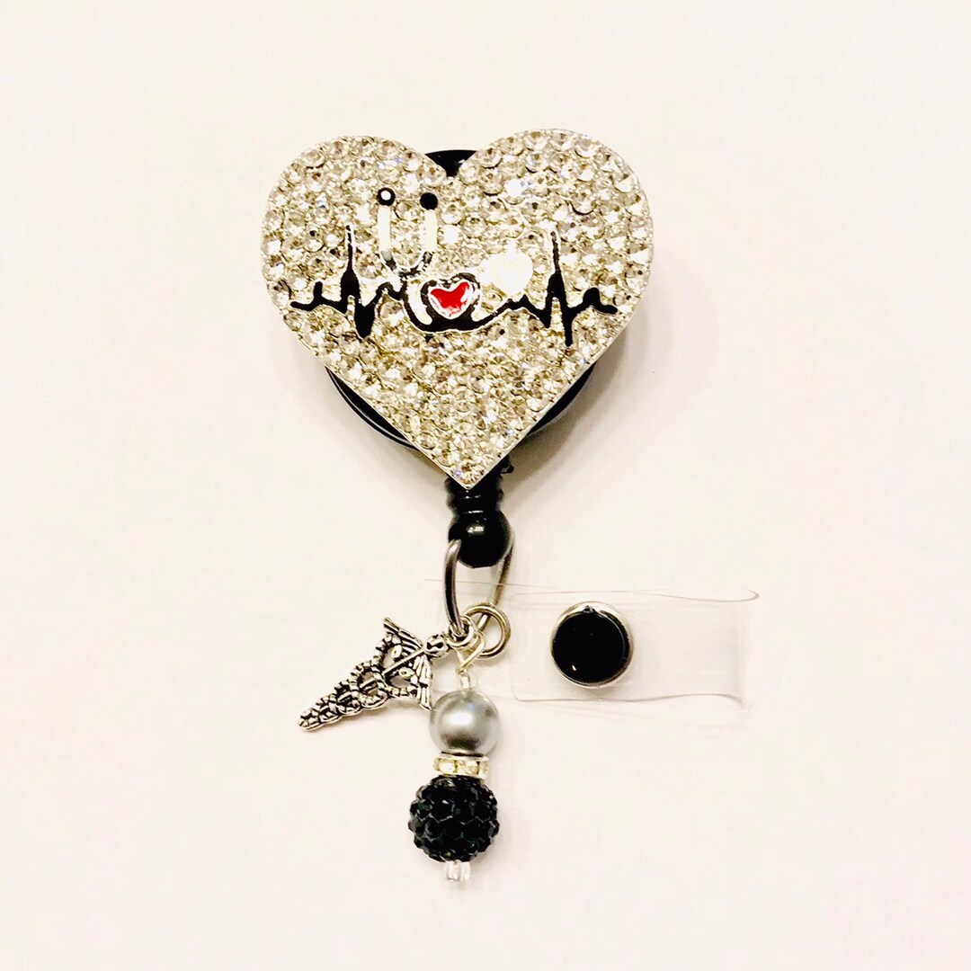 Heart Beat EKG Rhinestone Bling Badge Reel - Etsy