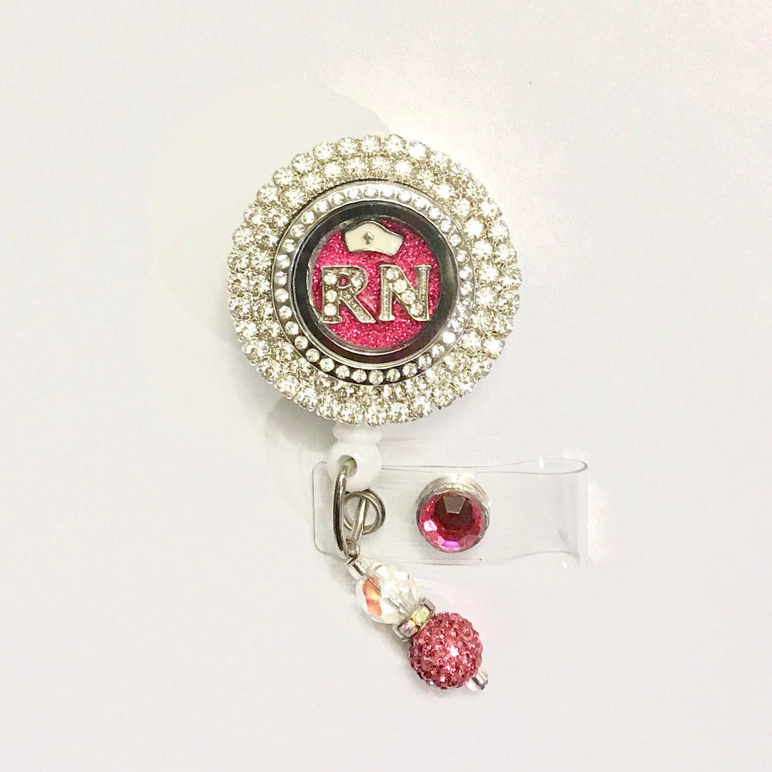 RN Rhinestone Bling Badge Reel- Silver Bling Badge Reel- Locket Badge ...