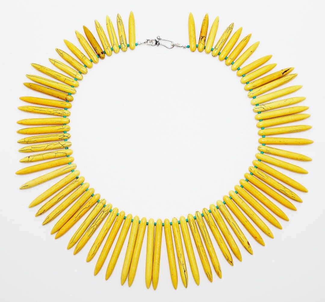 Yellow Turquoise Teeth and Turquoise Collar Handmade Statement Necklace ...