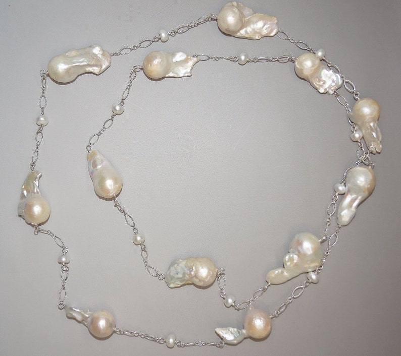 Baroque Pearl and Sterling Silver Handmade Long Statement - Etsy