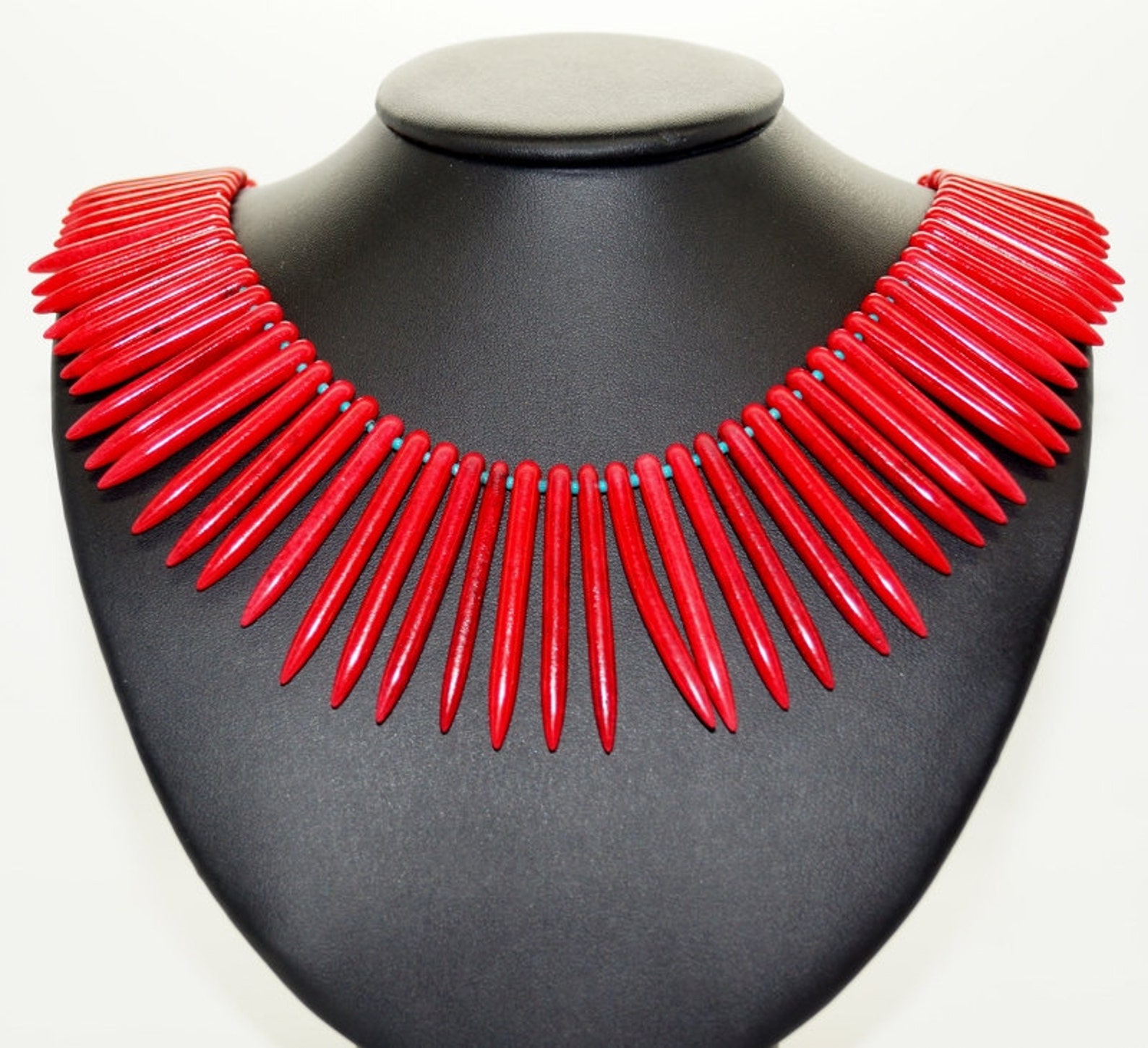 Red Turquoise Teeth and Blue Turquoise Collar Handmade Statement ...