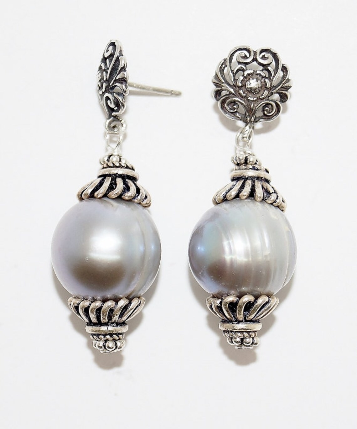 Silver Pearl and Sterling Silver Handmade Statement Earrings - Etsy
