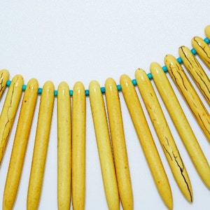 Yellow Turquoise Teeth and Turquoise Collar Handmade Statement Necklace ...