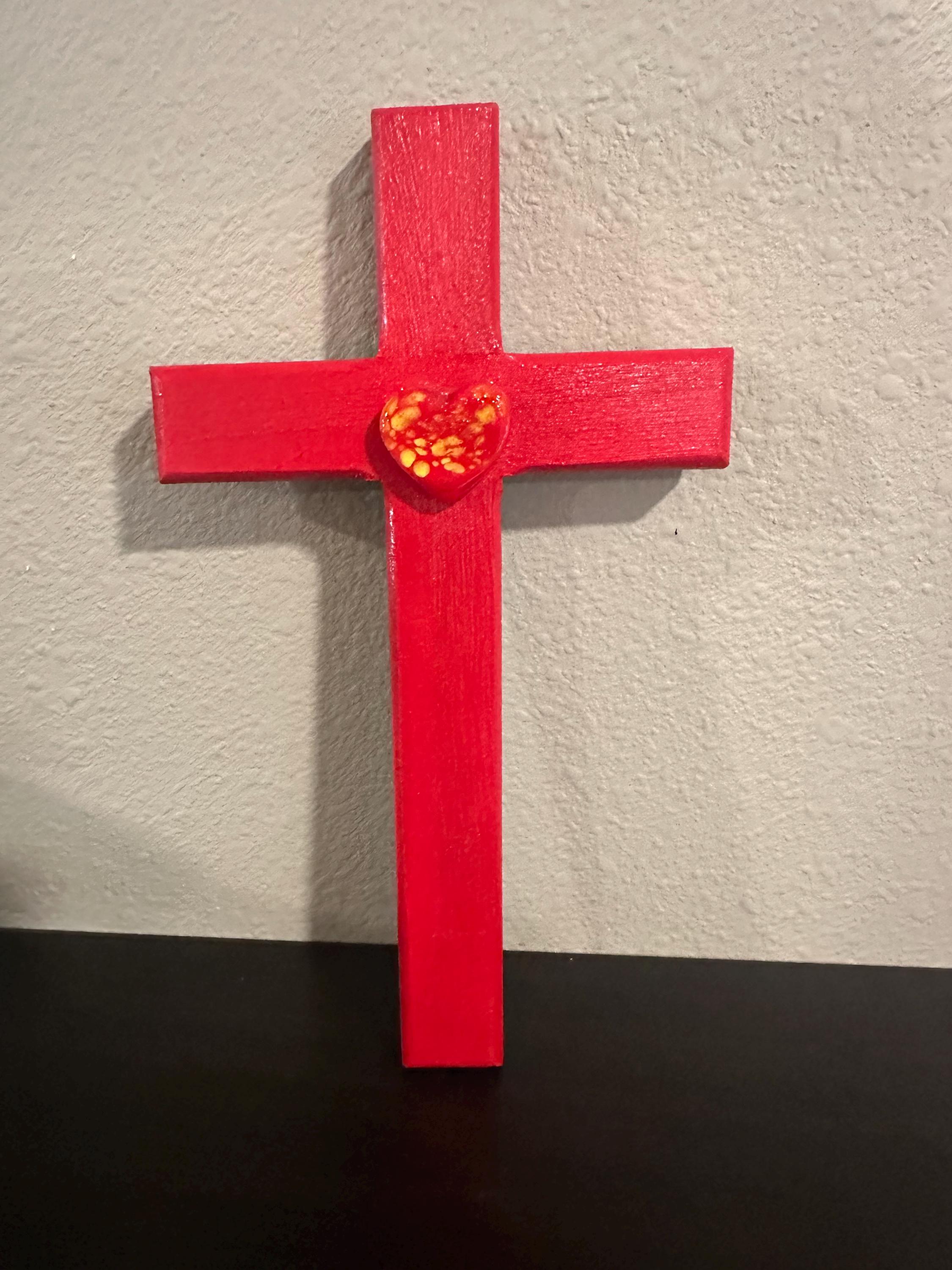 Red Wave Heart Wooden Cross - Etsy