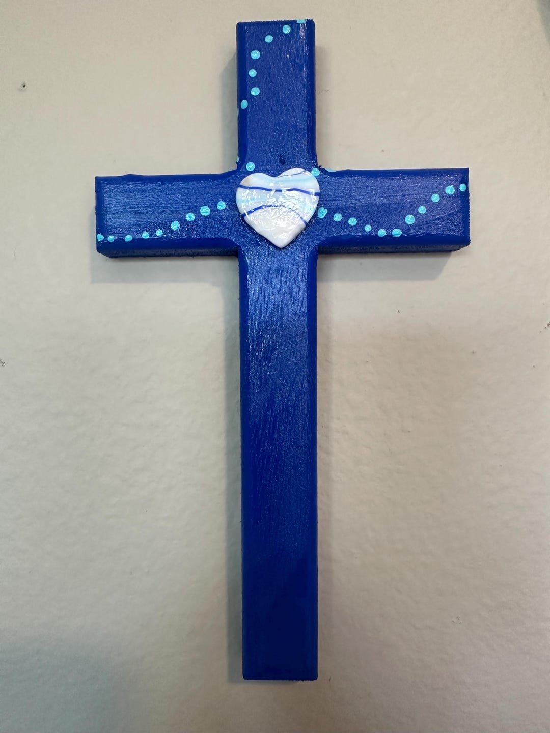 Blue Wave Heart Wooden Cross - Etsy