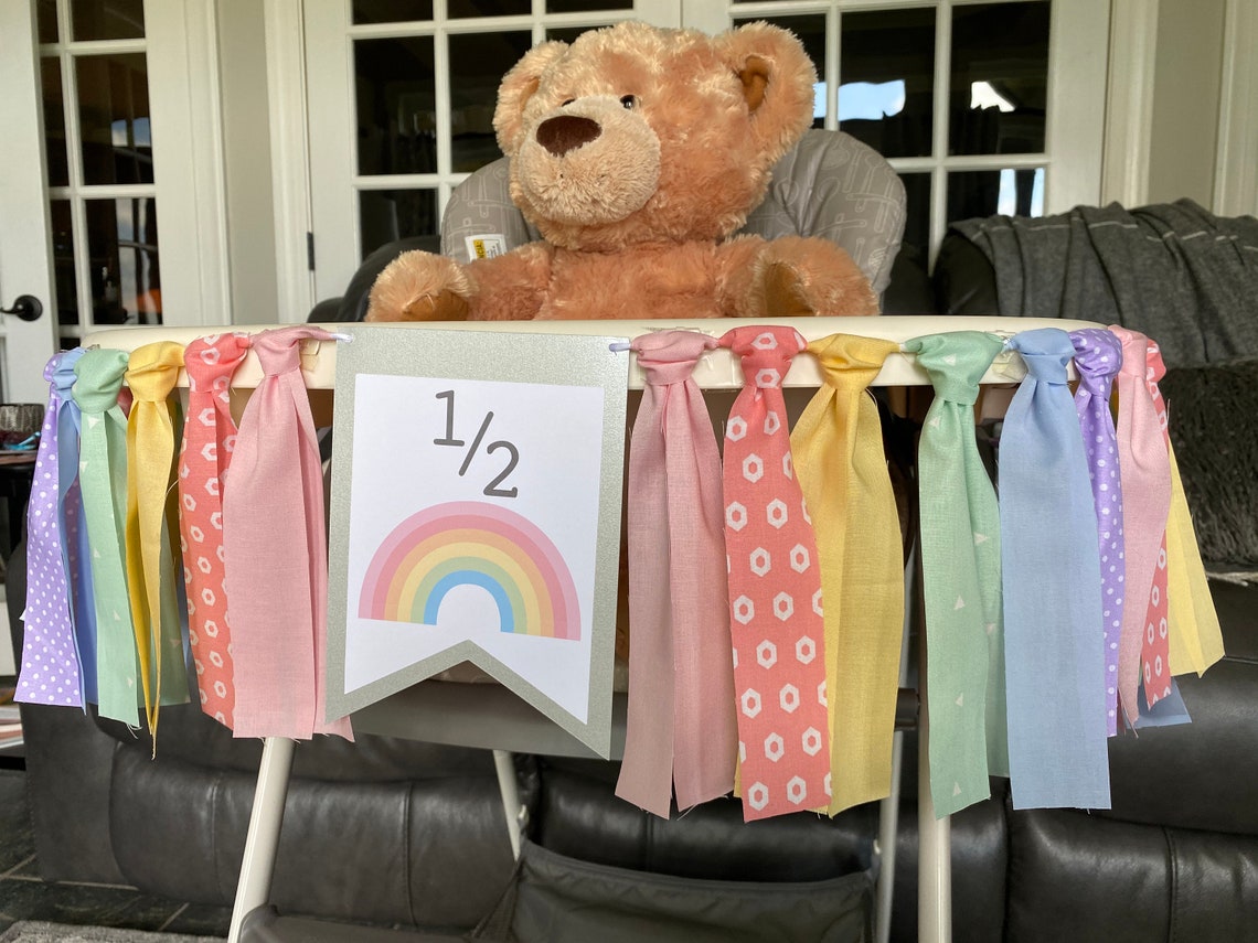 Rainbow High Chair Banner Pastel 1/2 or 1st Birthday Banner - Etsy