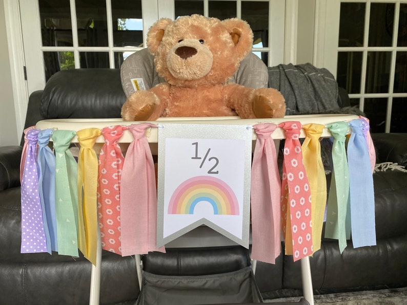 Rainbow High Chair Banner, Pastel 1/2 or 1st Birthday Banner, Smash ...
