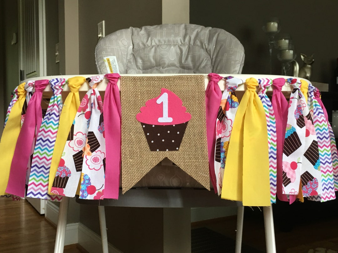 Cupcake 1st Birthday High Chair Banner, Cupcake Banner, Smash Cake ...