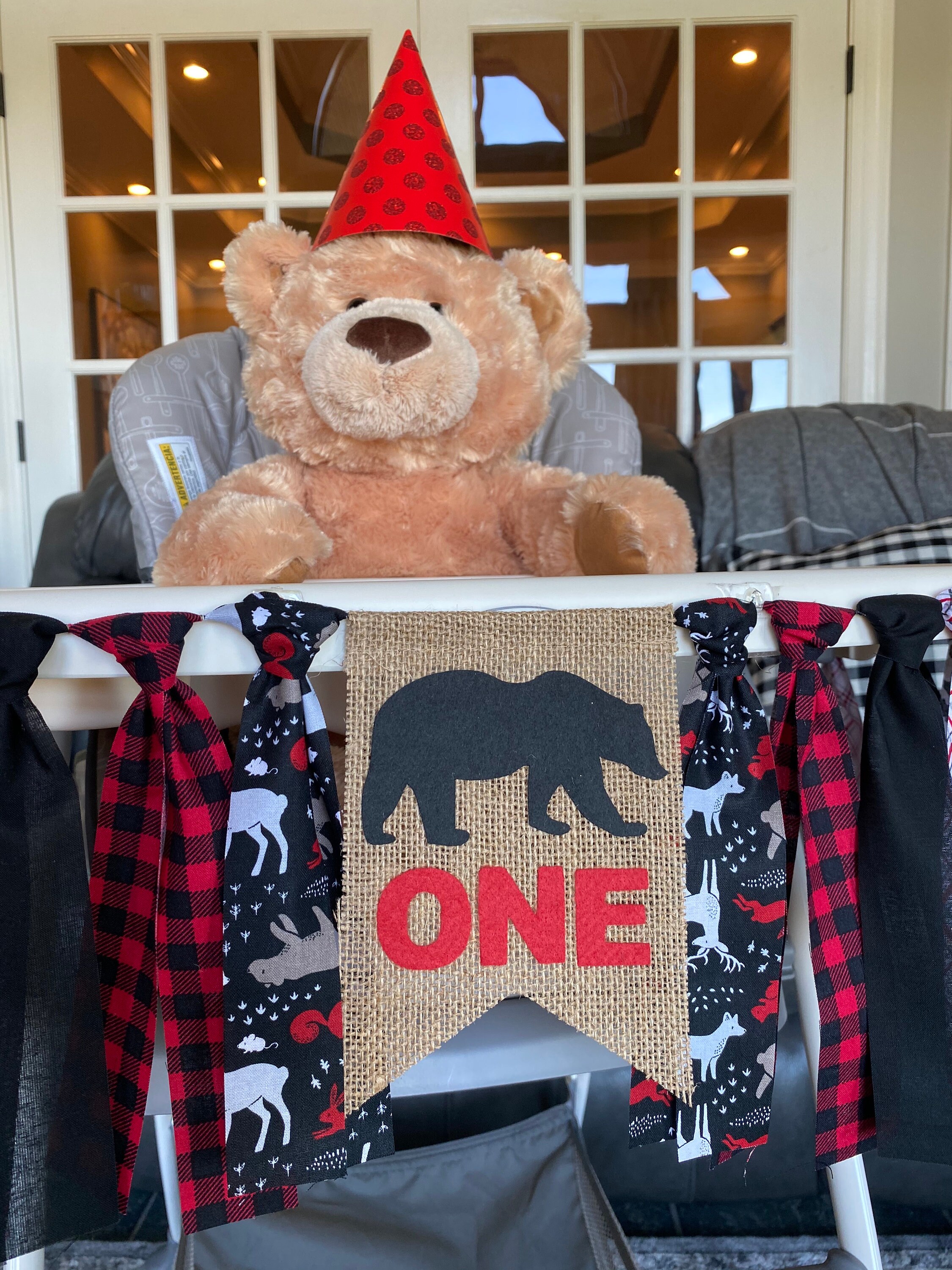 Buffalo Plaid 1st Birthday High Chair Banner Bear Smash Cake | Etsy