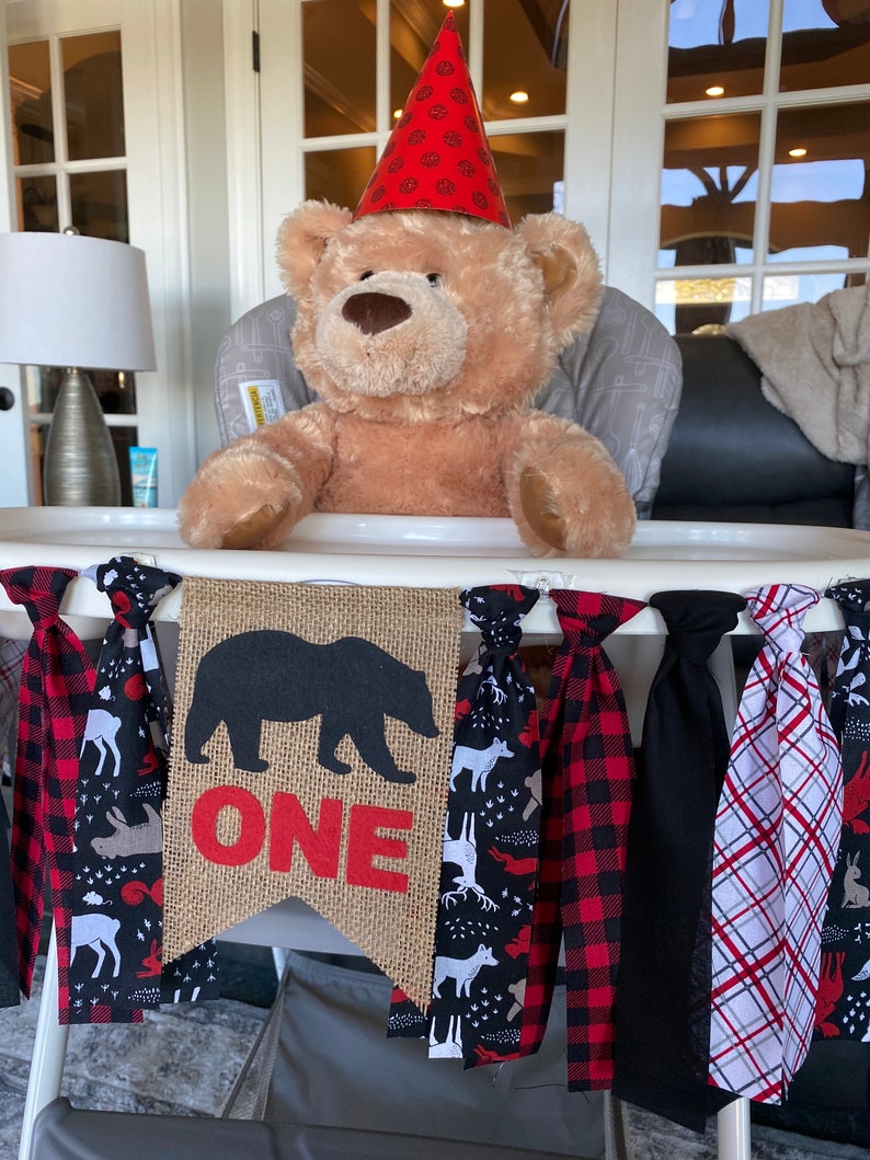 Buffalo Plaid 1st Birthday High Chair Banner Bear Smash Cake | Etsy