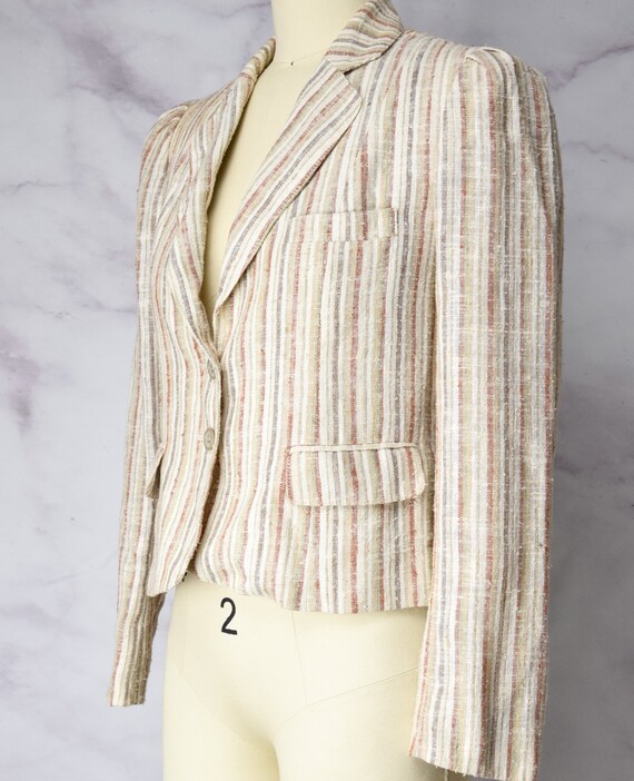 1970s Linen Blend Blazer Size Small Minimalist Stripe… - Gem