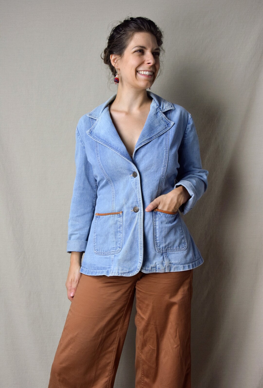 1970s Denim Jacket Size Large 70s Light Wash Jean Jacket With Leather ...