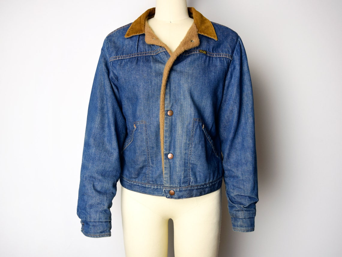 1970s Wrangler Denim Jacket Size Small 70s Faux Fur Lined Jean - Etsy