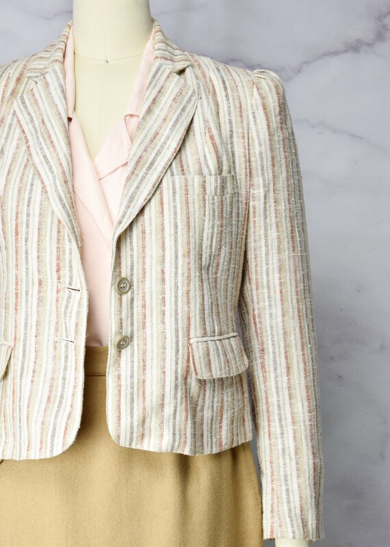 1970s Linen Blend Blazer Size Small Minimalist Stripe… - Gem