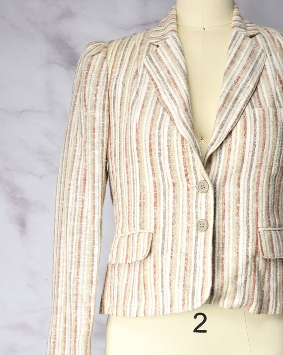 1970s Linen Blend Blazer Size Small Minimalist Stripe… - Gem