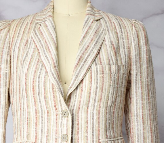 1970s Linen Blend Blazer Size Small Minimalist Stripe… - Gem