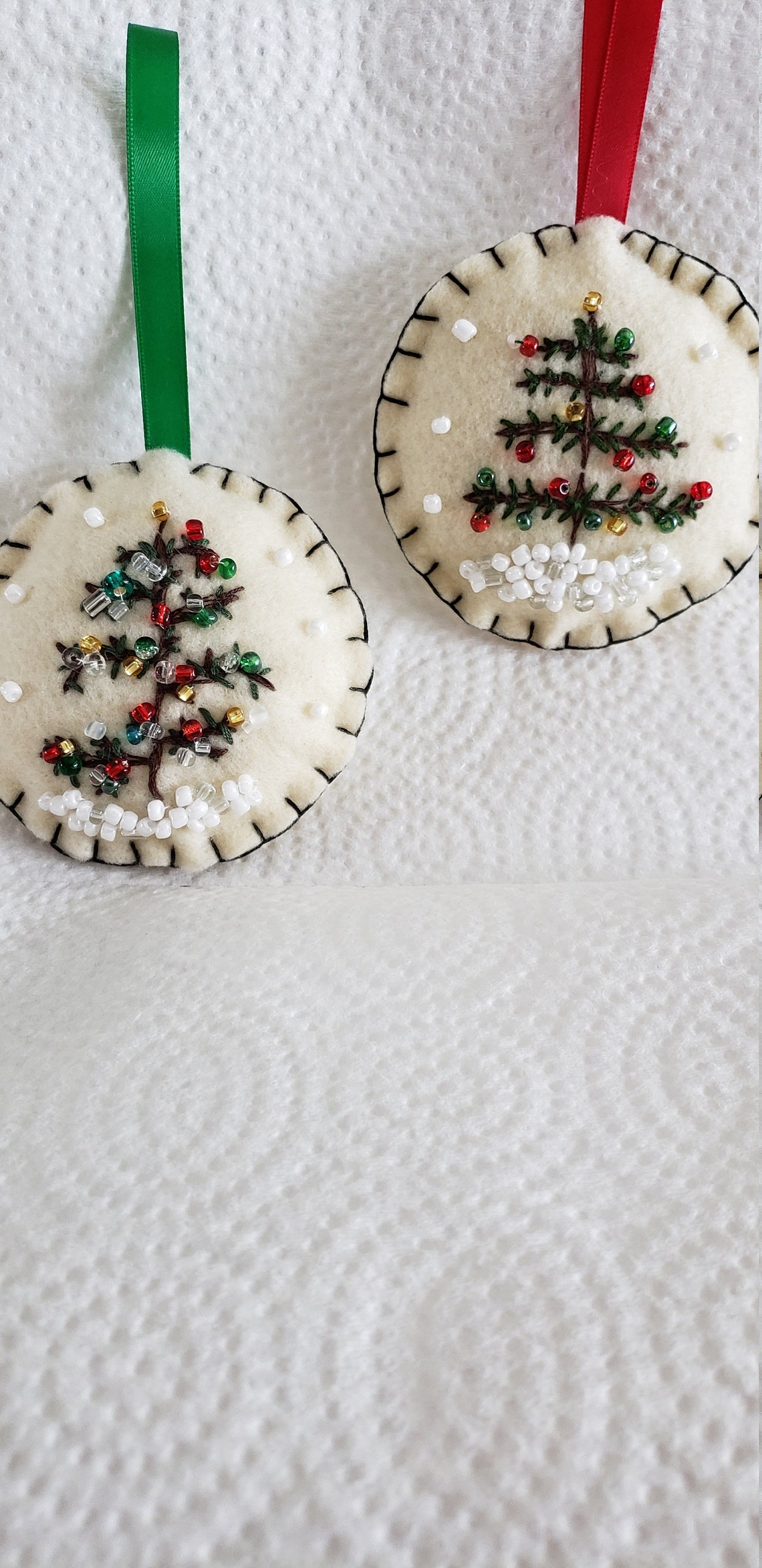 Embroidered Felt Ornaments/ Embroidered Christmas Trees/ - Etsy