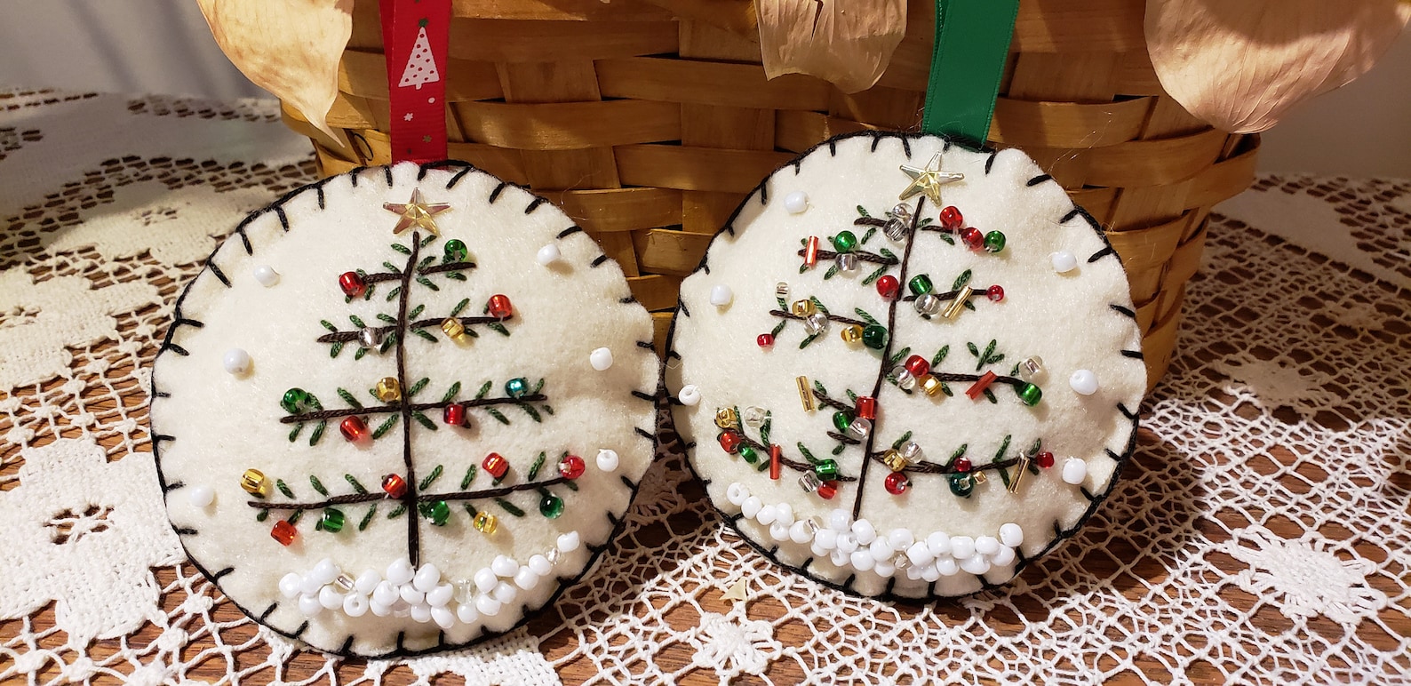 Embroidered Felt Ornaments/ Embroidered Christmas Trees/ - Etsy