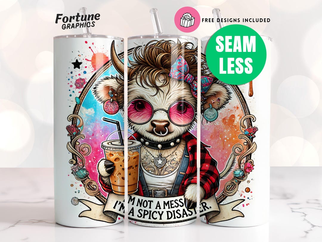 Hot Mess Spicy Disaster Png Tumbler Wrap, Funny Highland Cow Tumbler ...