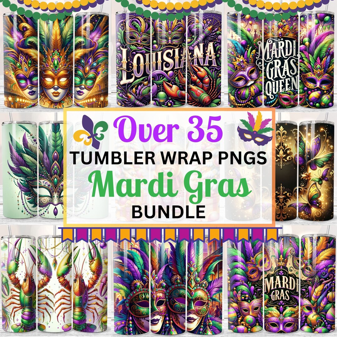 Mardi Gras Tumbler Bundle PNG Tumbler Wraps 20 Oz Skinny Tumbler ...