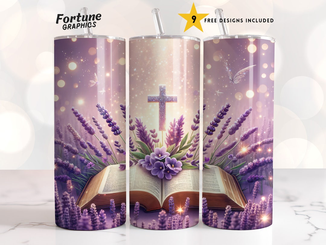 Bible and Cross Tumbler Wrap Christian Lavender Purple Faith Tumbler ...