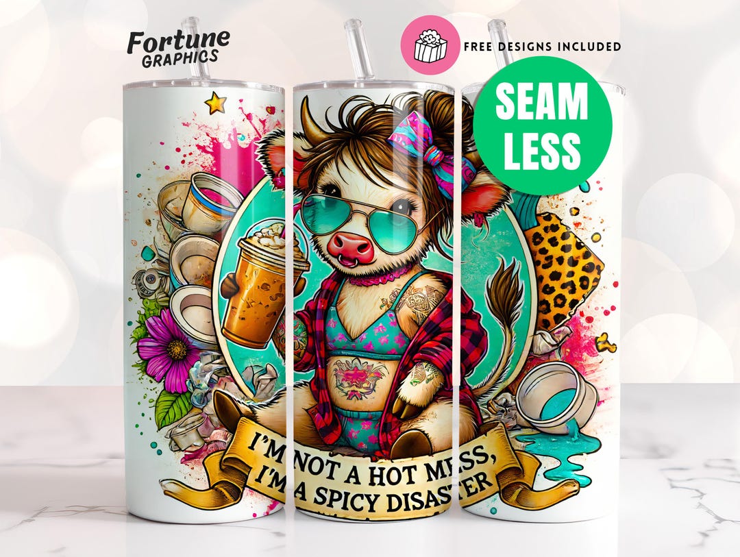 Hot Mess Spicy Disaster Png Tumbler Wrap, Funny Highland Cow Tumbler ...