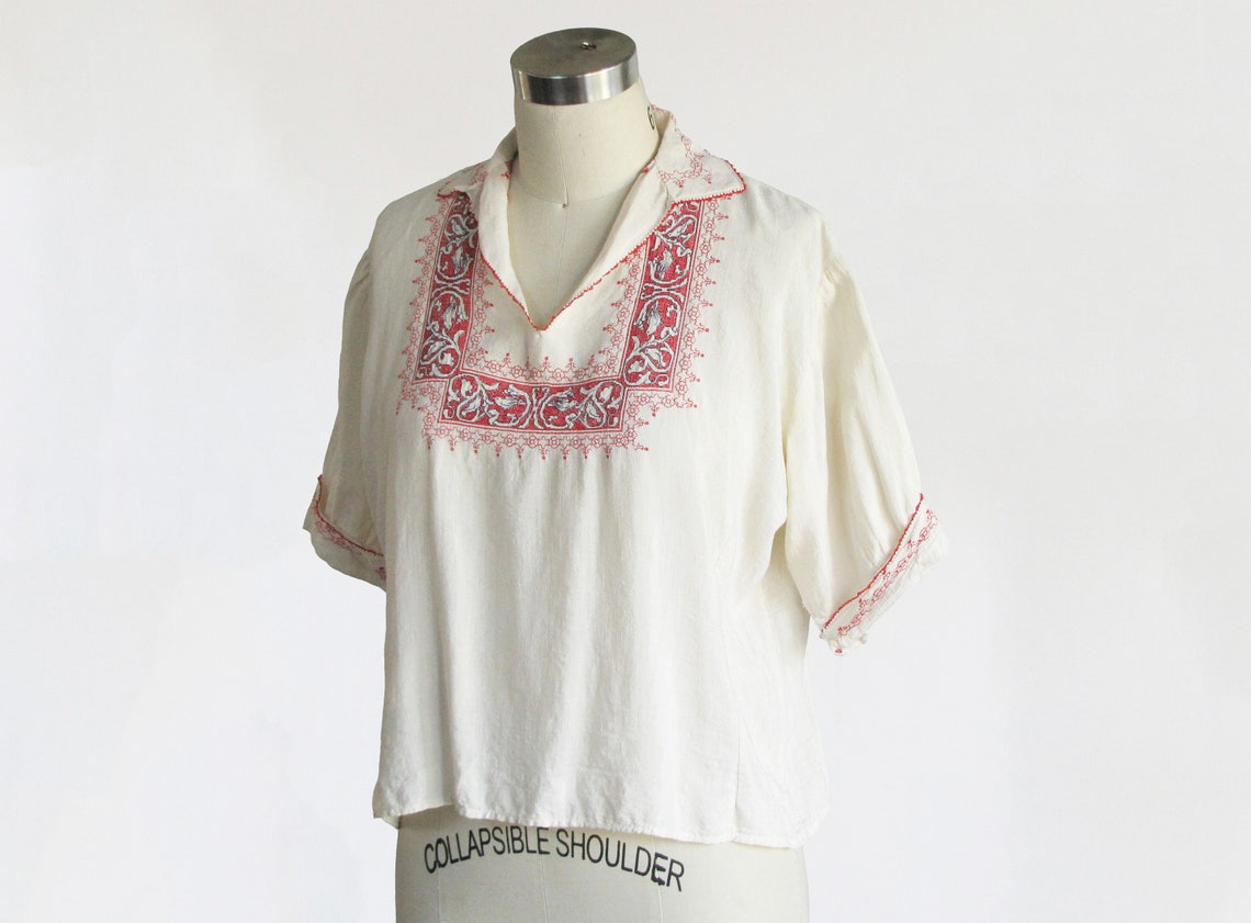 RARE Vintage 1920s Embroidered Peasant Blouse / 1910s Antique 20s ...